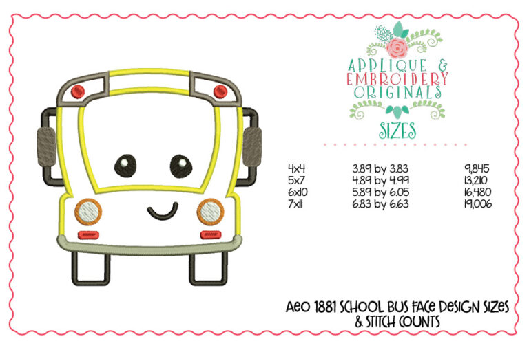 1881 School Bus Face Applique Design – Applique And Embroidery Originals