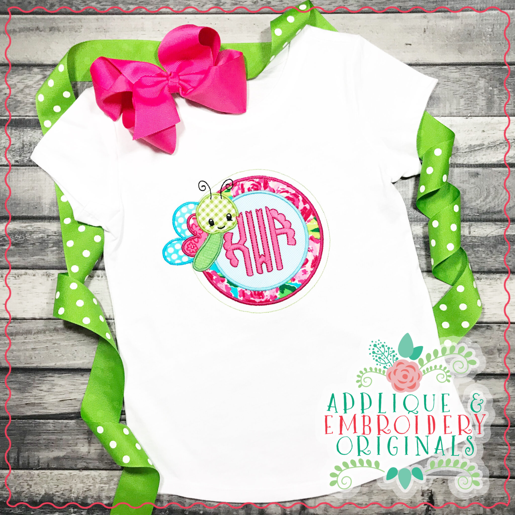 1964 Cute Butterfly Monogram Circle Applique Design – Applique And ...